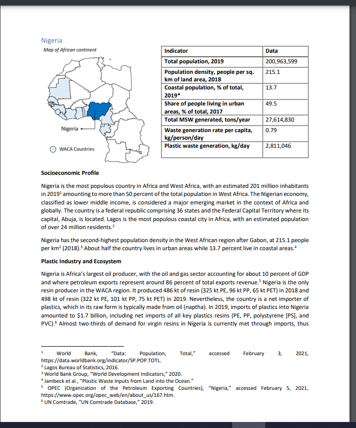 Nigéria : fiche pays sur les plastiques | WACA